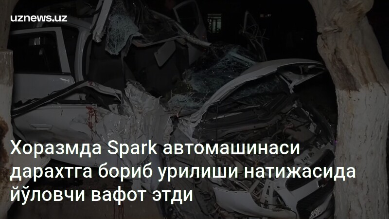 Хоразмда Spark автомашинаси дарахтга бориб урилиши натижасида йўловчи вафот этди - UzNews.uz